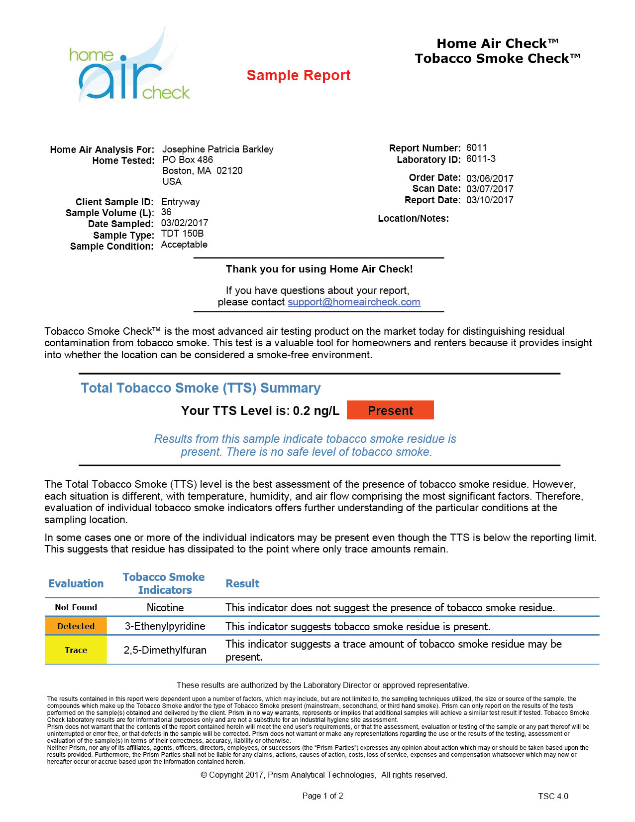 Sample Reports - Home Air Check
